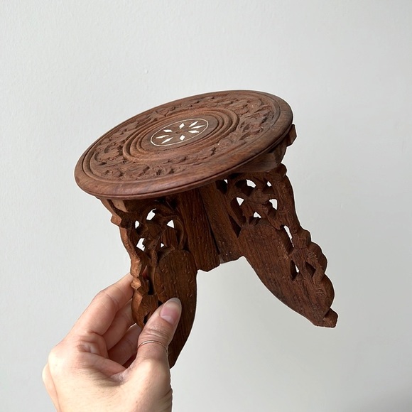 Vintage | Accents | Vintage Carved Wood Inlay Plant Stand Decor | Poshmark